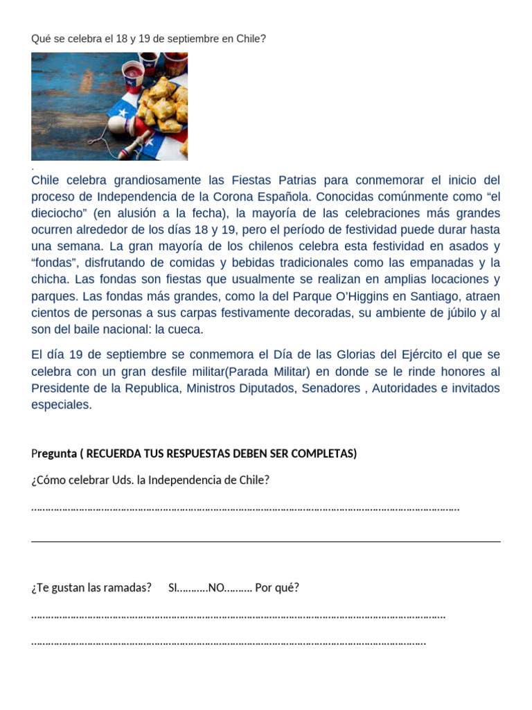 Comprensión Lectoraqué Se Celebra El 18 y 19 de Septiembre en Chile ...