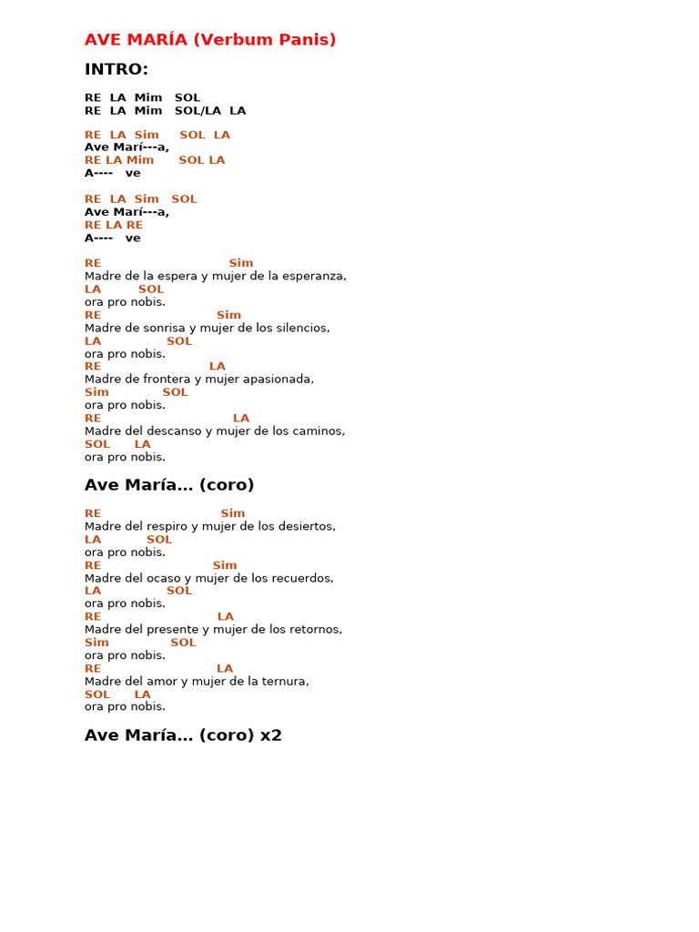Ave María - Verbum Panis Con Acordes | PDF