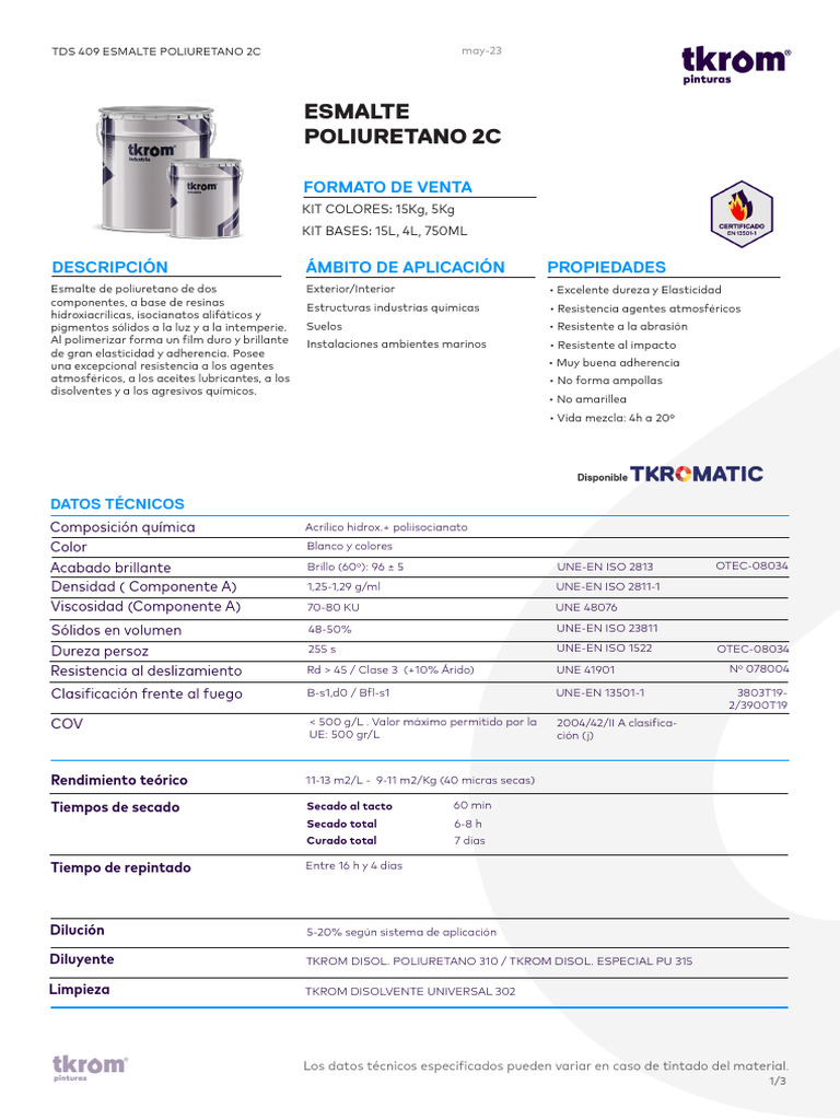 TDS 409 Esmalte Poliuretano 2c-Es | PDF