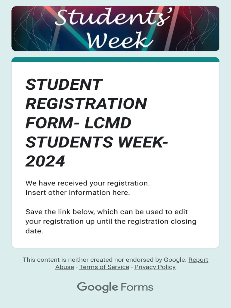 Student Registration Form - LCMD Students Week-2024 | PDF