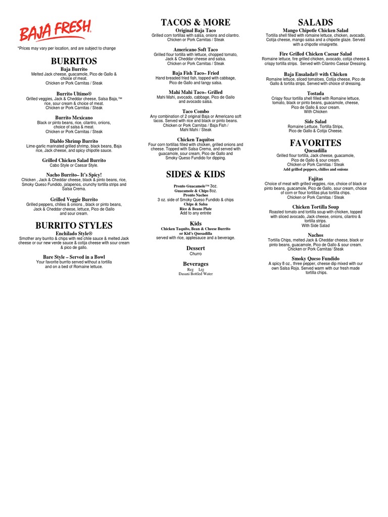 Baja Fresh Catering Menu Overview | PDF | Burrito | Taco