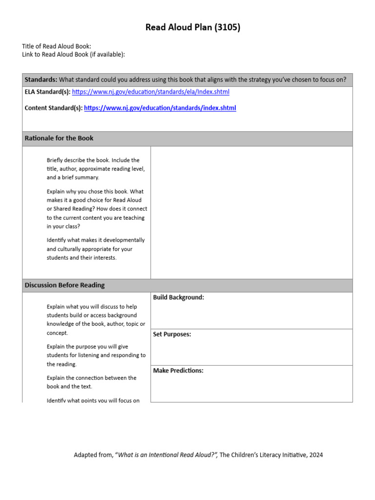 Read Aloud Plan Template 3105 Sum24 | PDF | Reading Comprehension ...