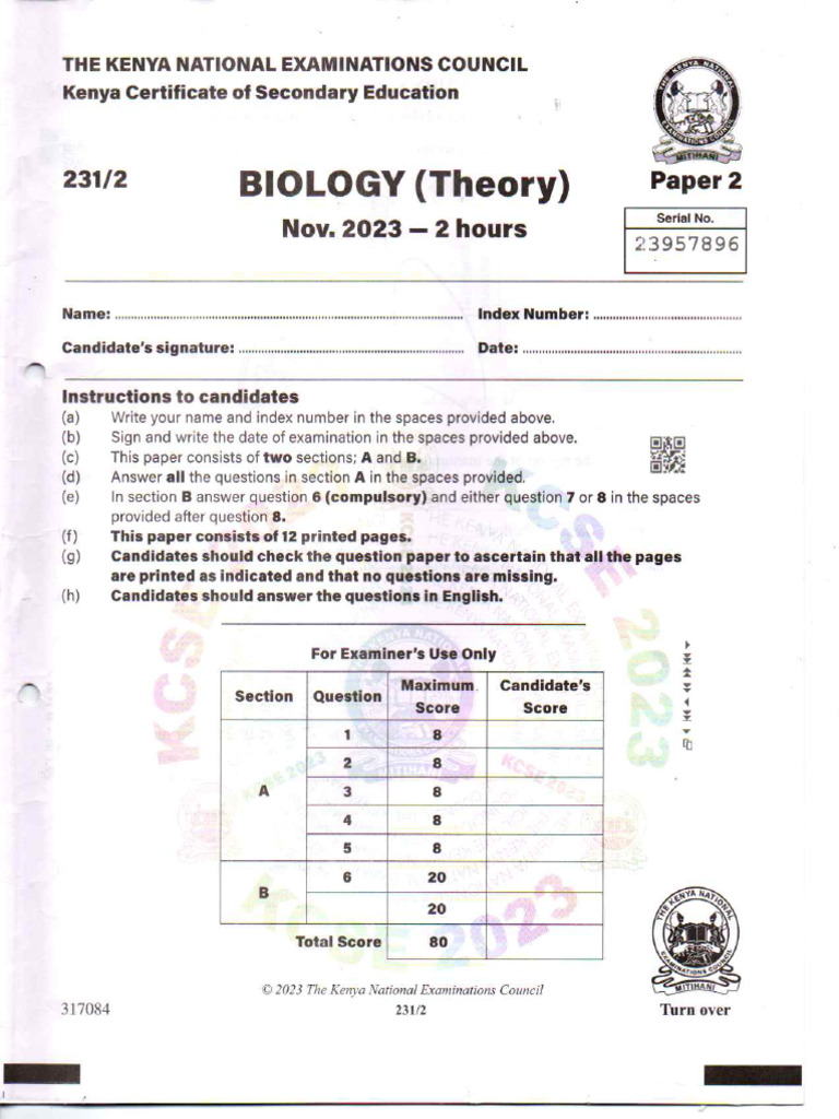 BIOLOGY PAPER 2 | PDF