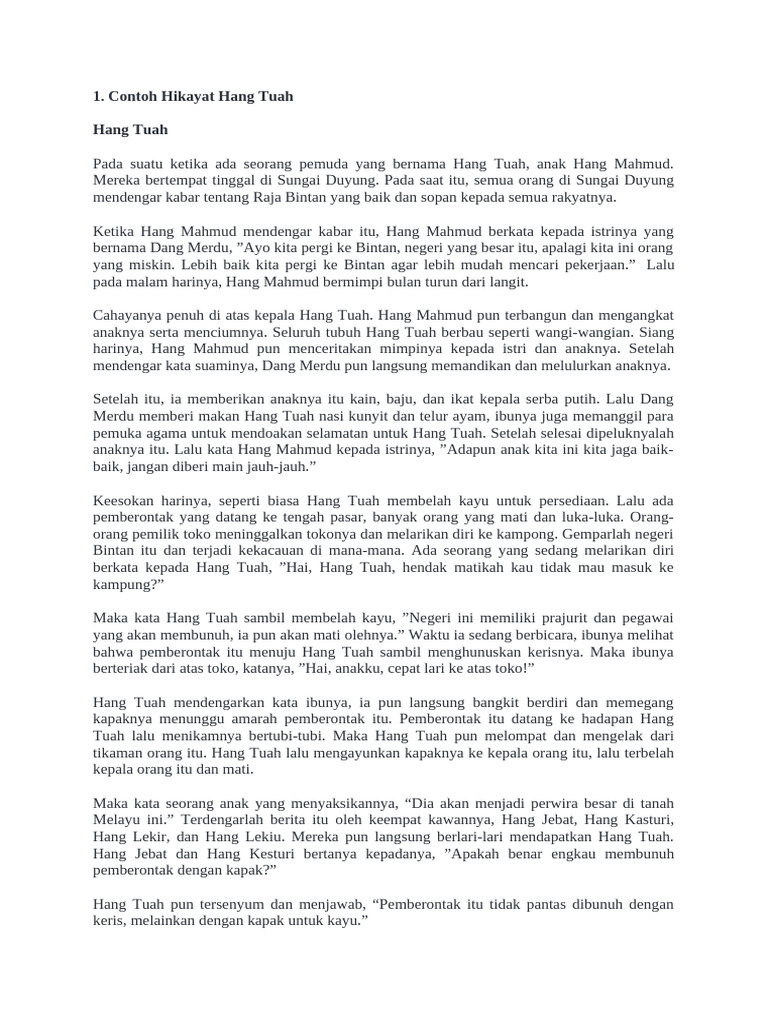 Contoh Hikayat Hang Tuah Hang Tuah | PDF