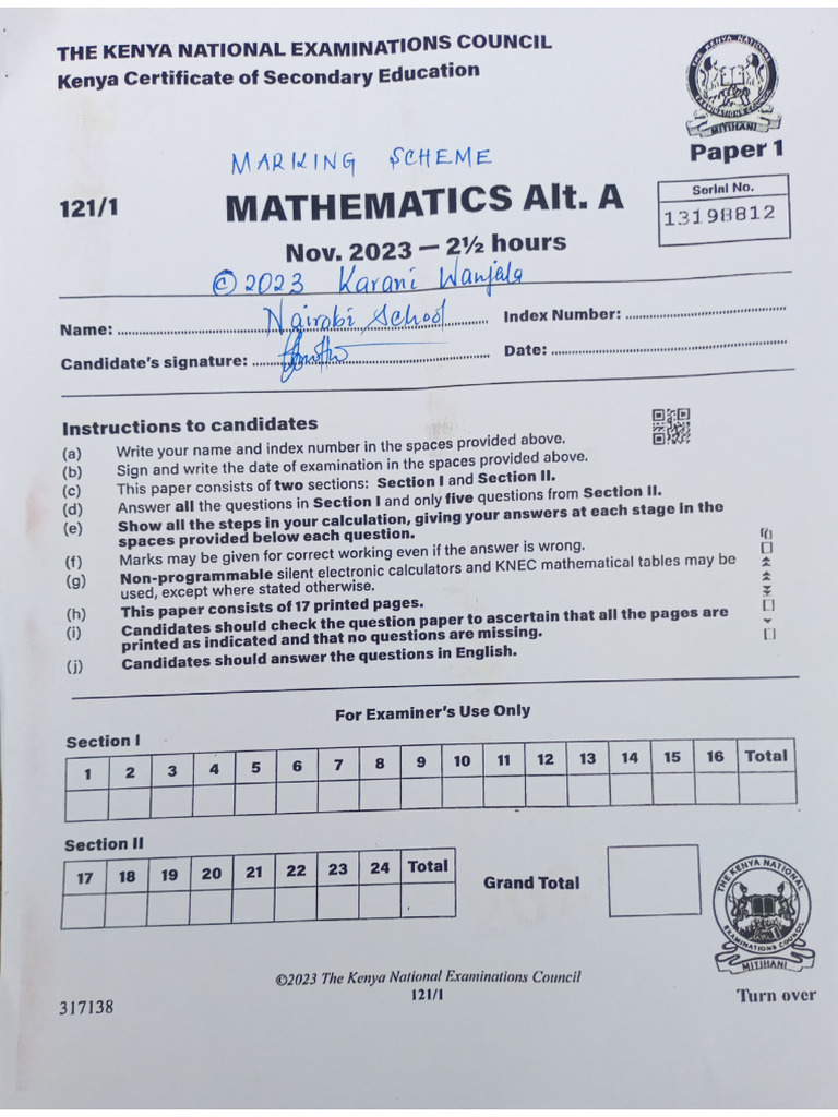 Kcse 2023 Math P1 MS | PDF