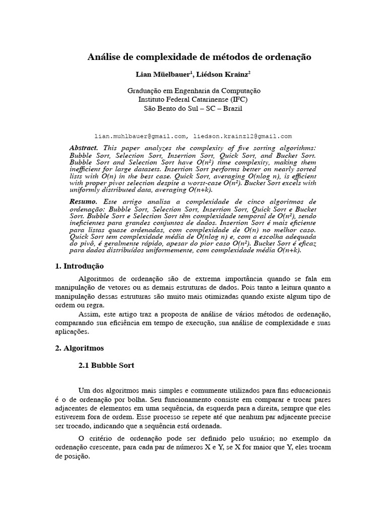 Complexidade Mtodos de Ordenao | PDF