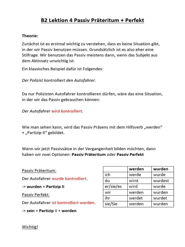 L4 (B2) Passiv Präteritum Und Perfekt | PDF
