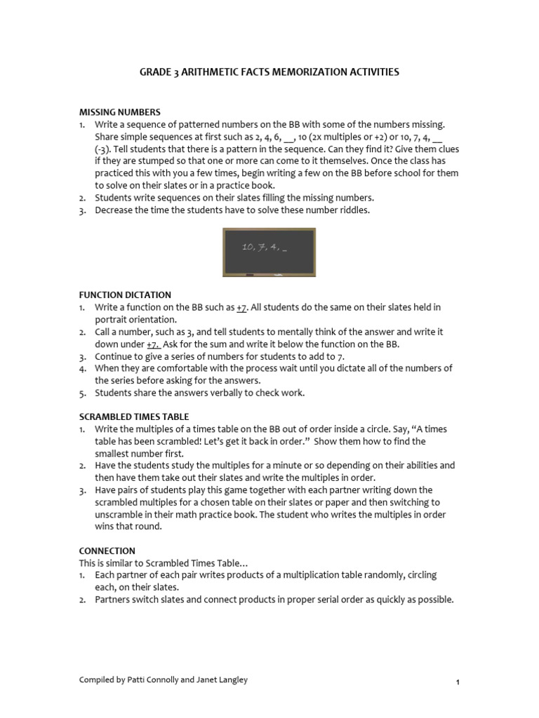 3rd Gdactivities For Memorizing Basic Facts Final | PDF
