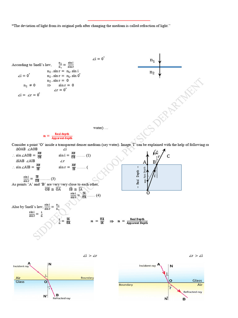 Refraction of Light. | PDF