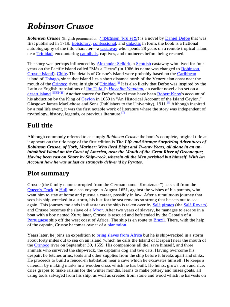 Robinson Crusoe-Daniel Defoe | PDF