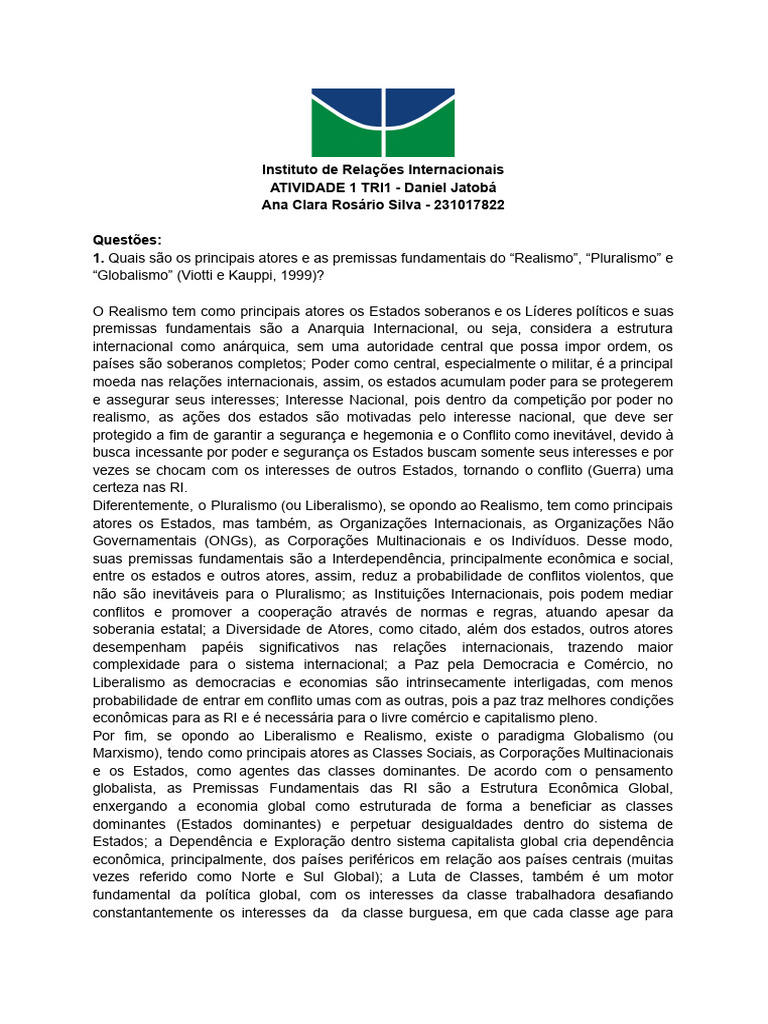 ATIVIDADE 1 TRI1. Ana Clara Rosário Silva - 231017822 | PDF | Estado | Michel Foucault