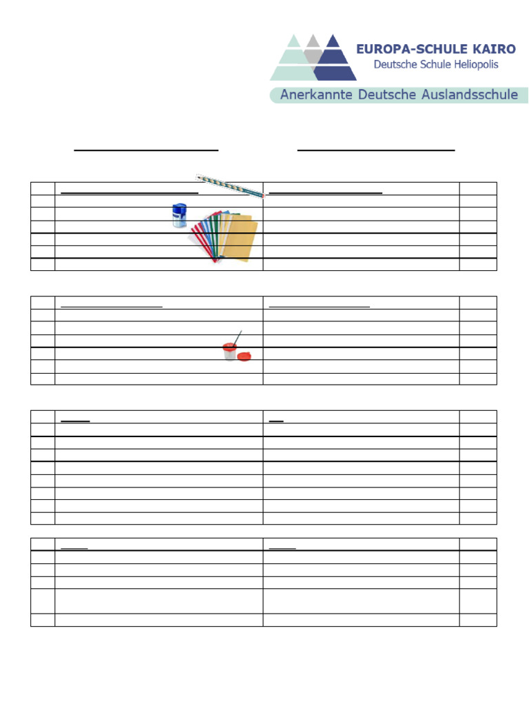 Materialliste 1. Klasse 24-25 | PDF