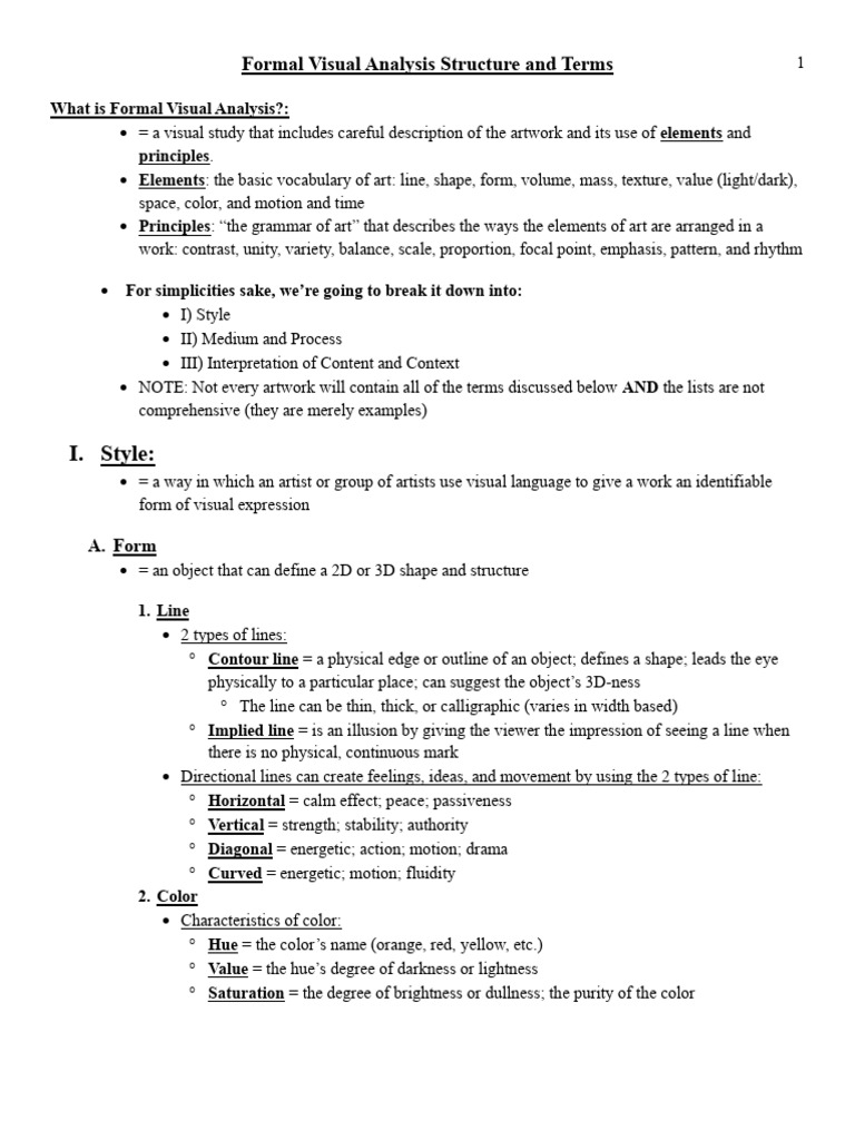 Formal Visual Analysis Structure and Terms | PDF
