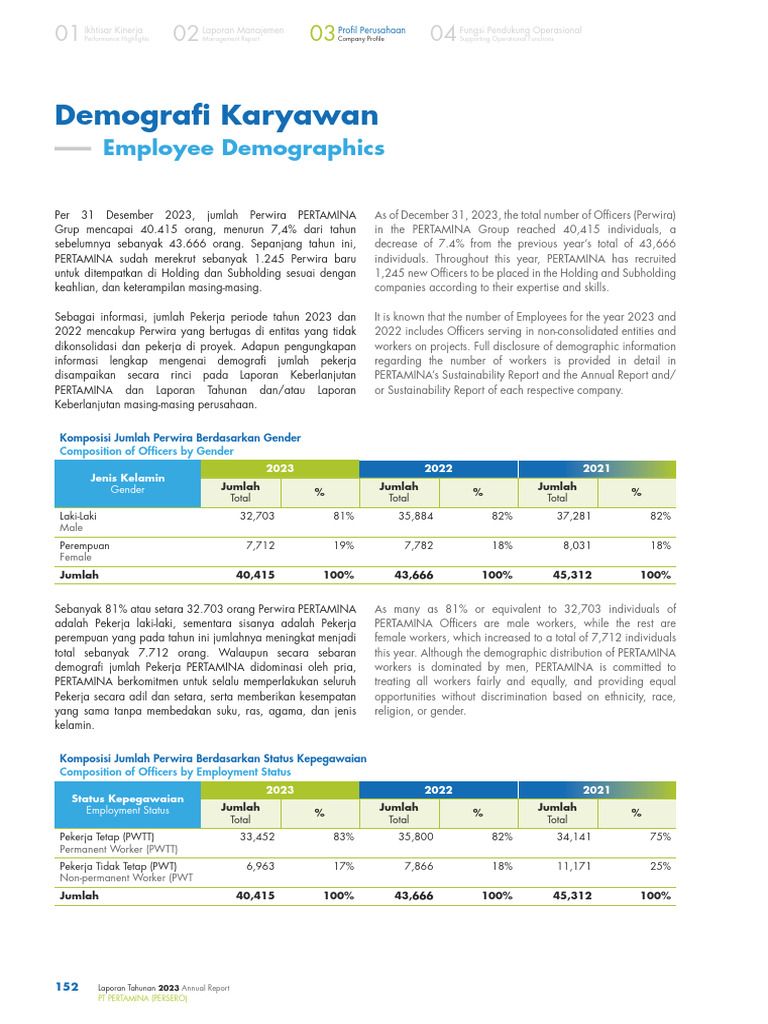 Data Statistik Kepegawaian Pertamina Group Tahun 2023 | PDF