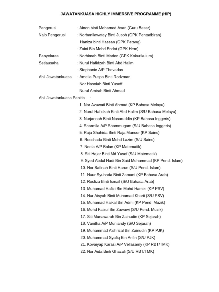 Jawatankuasa Highly Immersive Programme | PDF