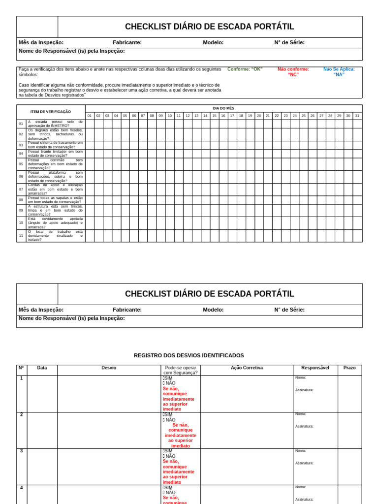 Checklist Escada Modelo | PDF