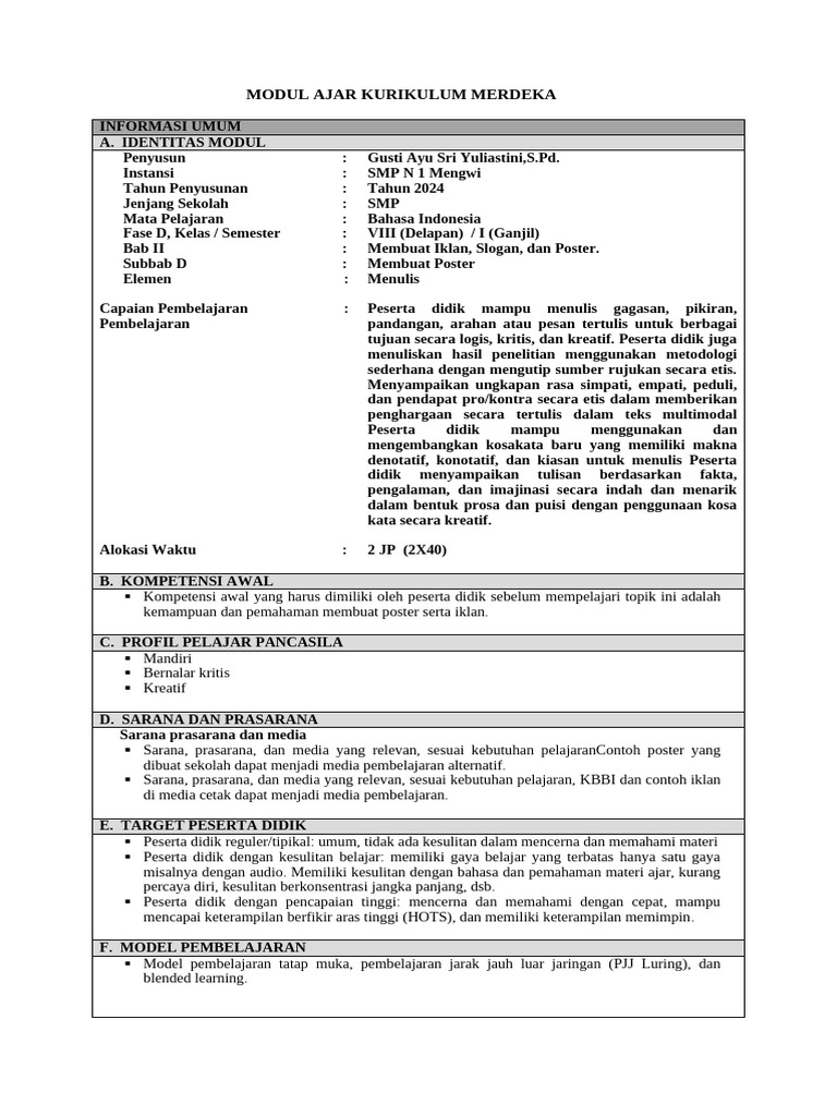 Modul Ajar Observasi Membuat Poster | PDF