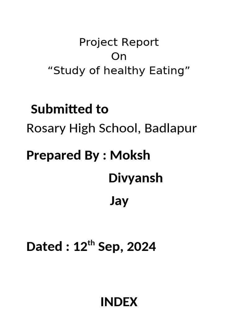 Project Report On Healthy Eating | PDF