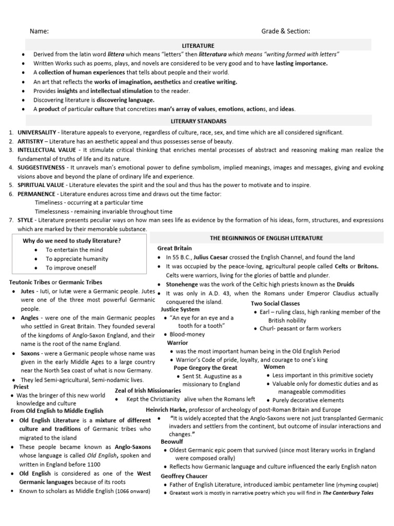 Literature, Literary Standards, Anglo-American Literature, and Elements ...