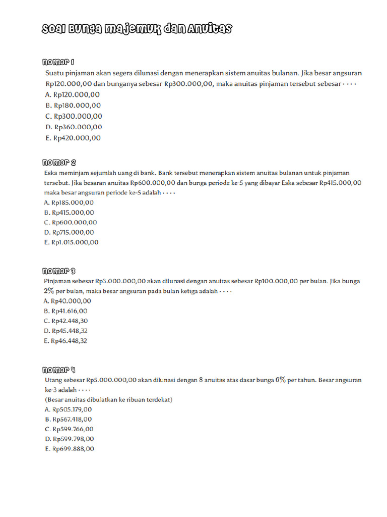 Soal Bunga Majemuk Dan Anuitas | PDF