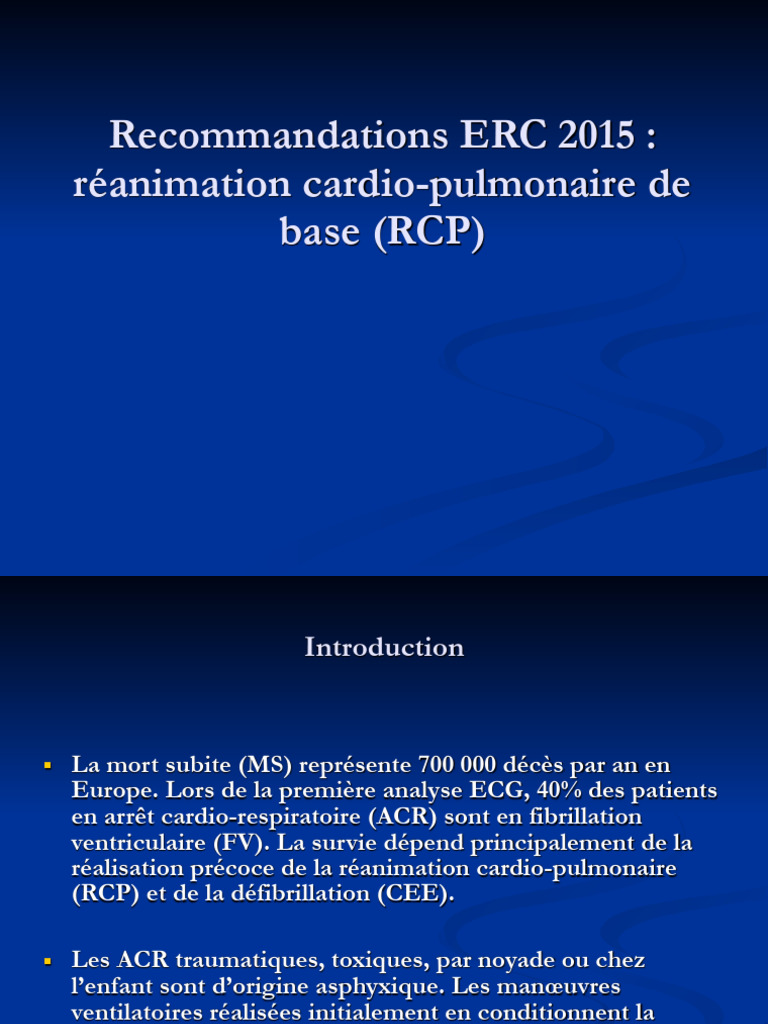 RCP de base : recommandations ERC 2015 | PDF | Réanimation cardio ...