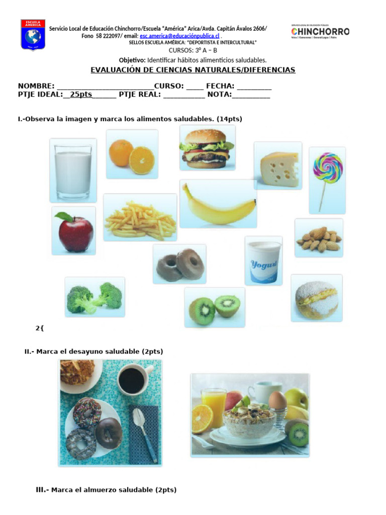 Prueba Alimentacion Saludable | PDF
