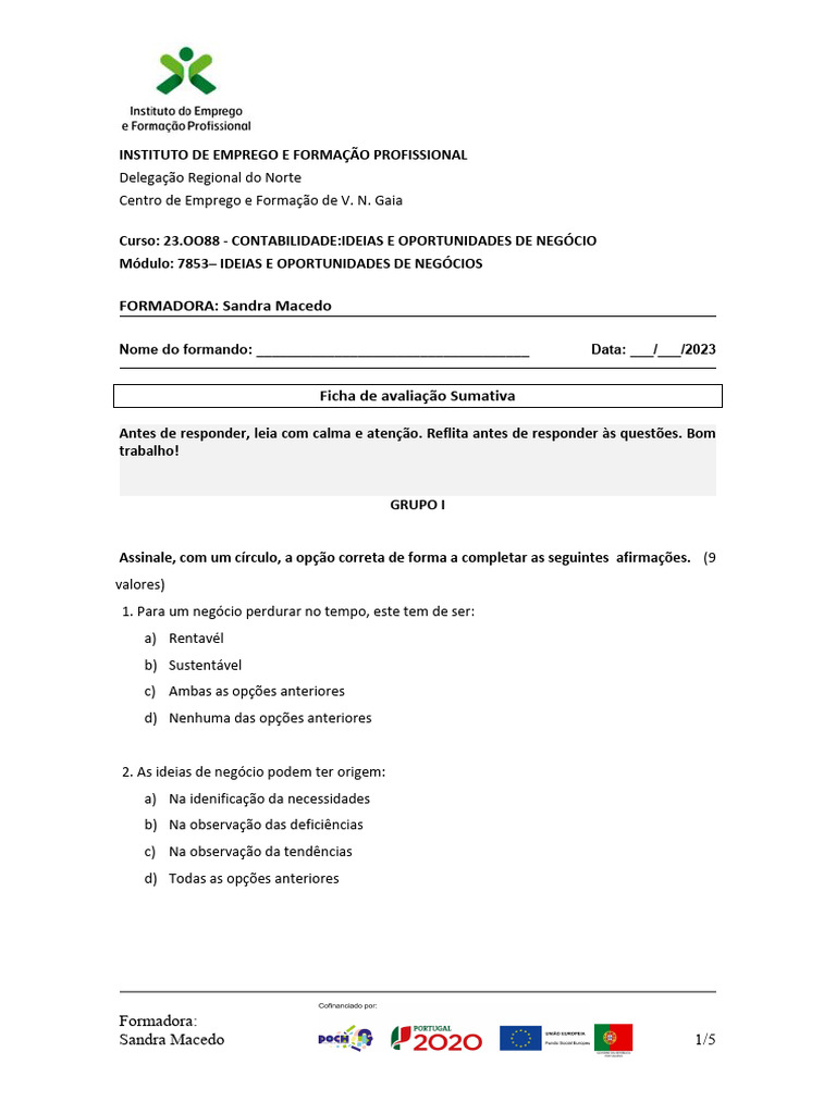Ufcd 7853 Ficha de Avaliaao | PDF