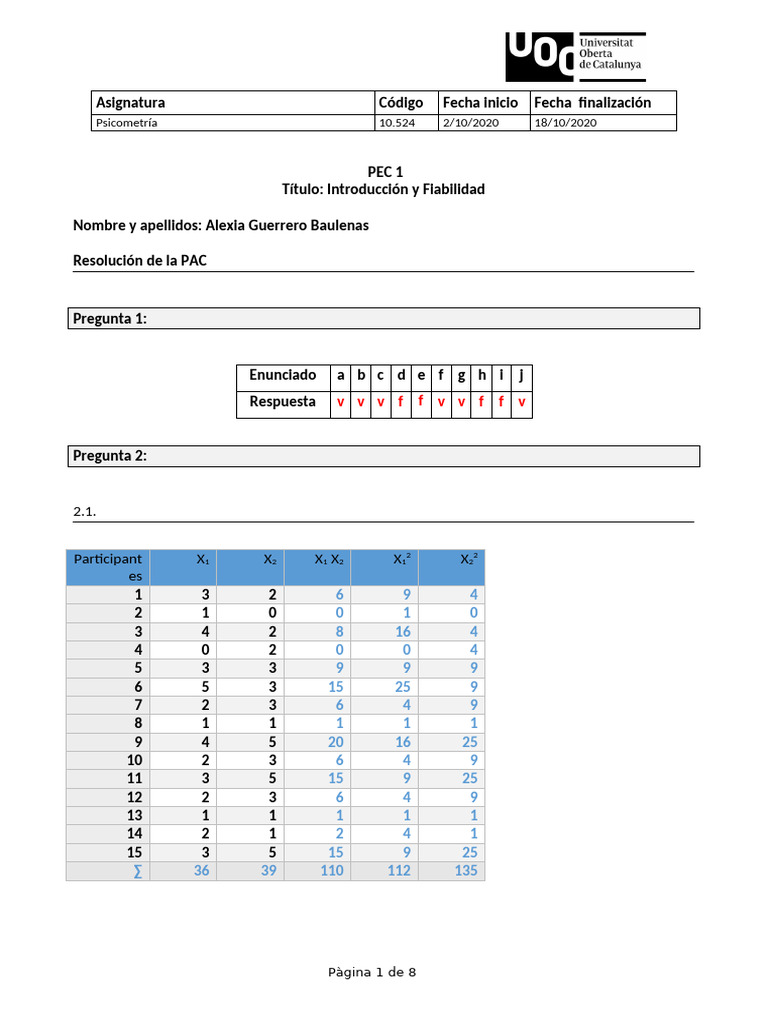PEC1 Plantilla de Entrega | PDF | Alfa de Cronbach | Psicometría