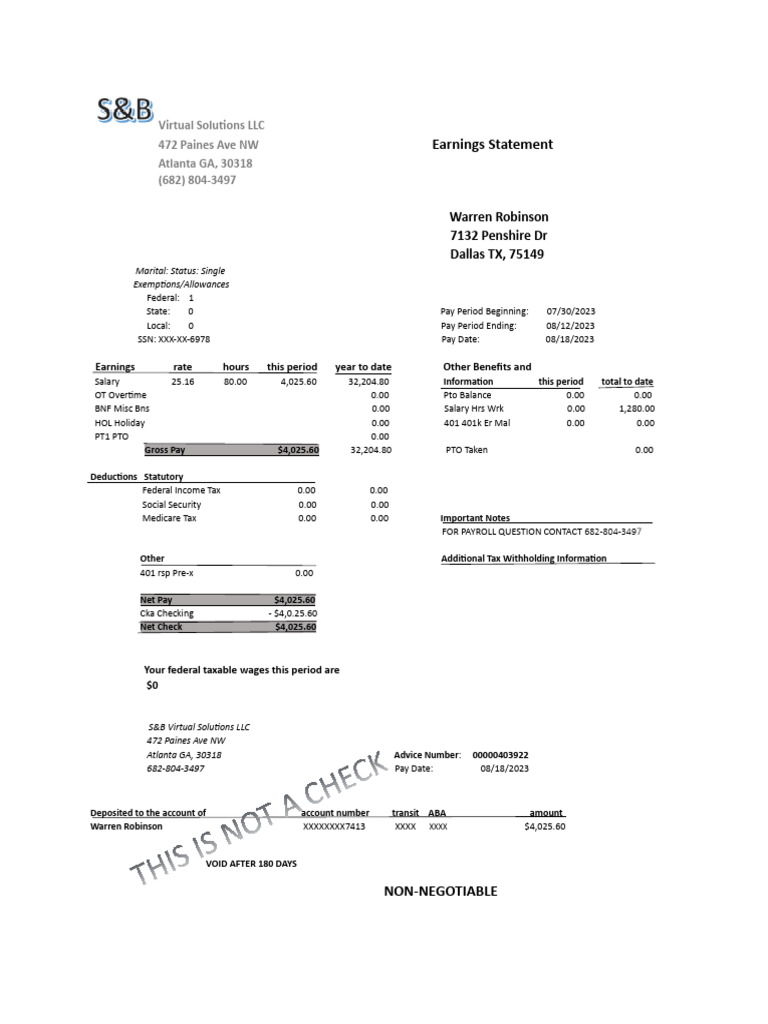 Warrens Pay Statements 002 | PDF | Payroll Tax | Social Security ...