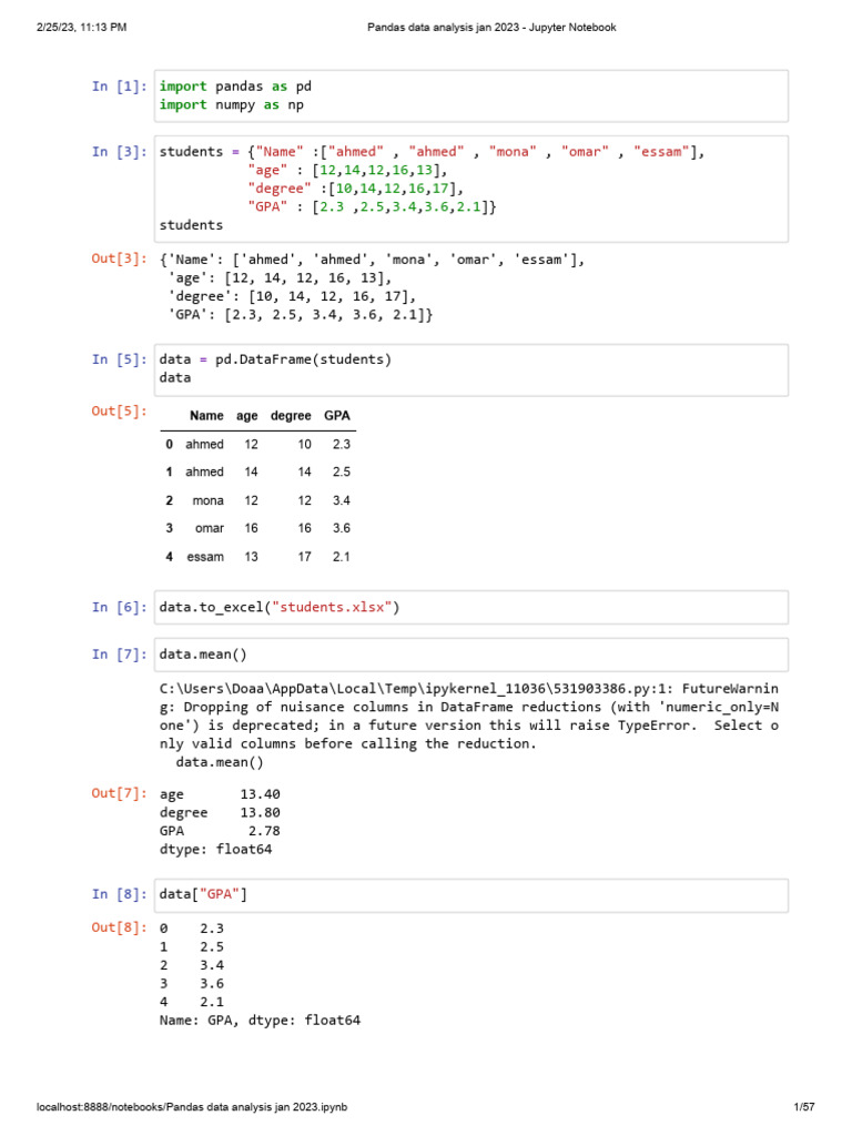 Pandas Data Analysis Jan 2023 - Jupyter Notebook | PDF