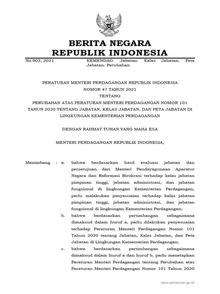 Permendag Nomor 47 Tahun 2021 | PDF