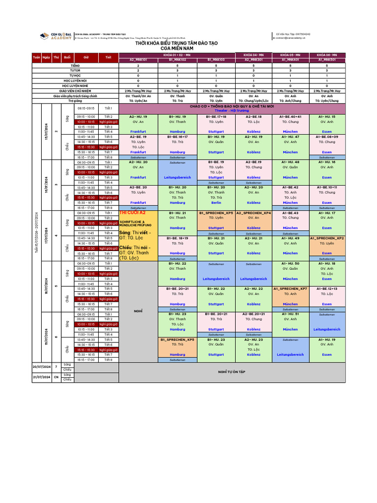 THỜI KHÓA BIỂU GIẢNG DẠY HCM (Klassenbuch) - DHK ĐỨC - TKB All | PDF