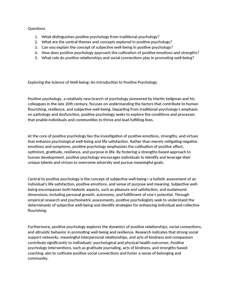 Introduction To Positive Psychology | PDF | Positive Psychology | Well ...