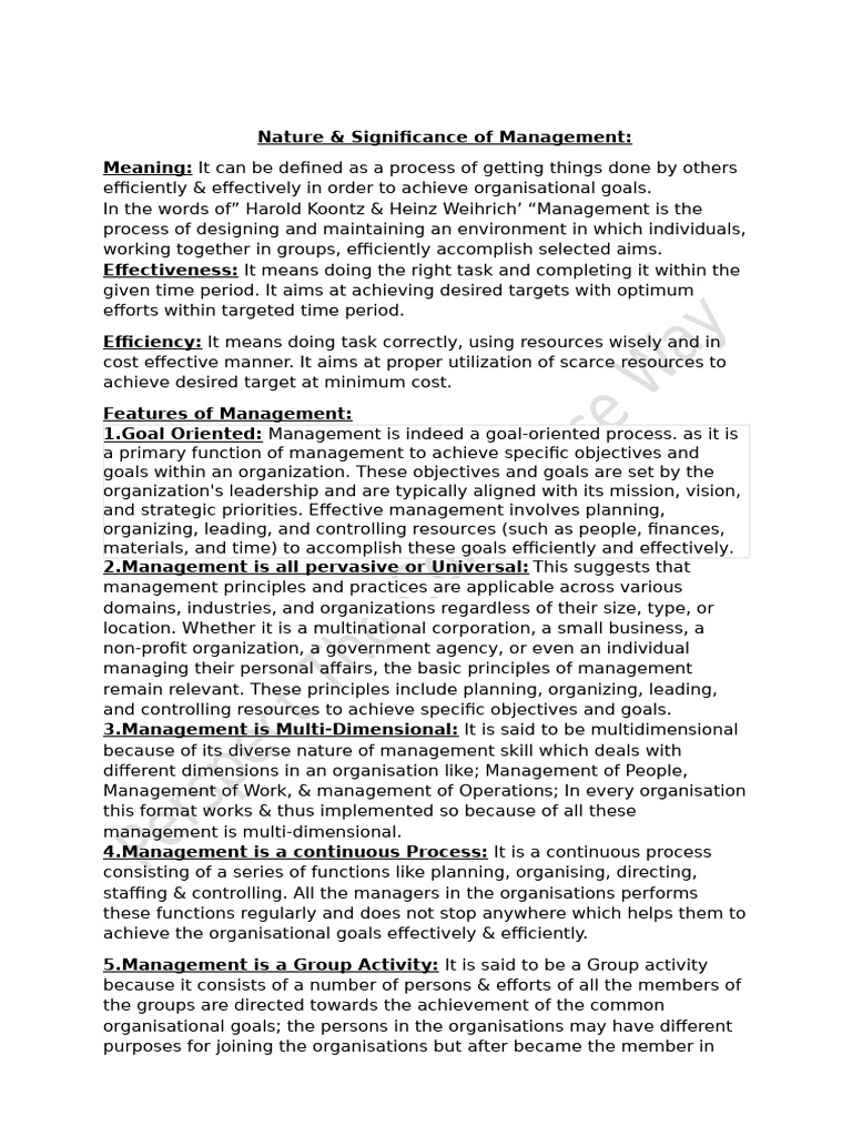 Class-12 Chapter-1 Nature & Significance of Management | PDF