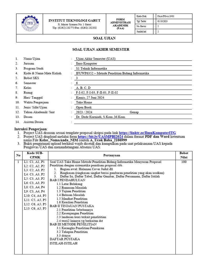 UAS Metode Penelitian Informatika 2024 | PDF