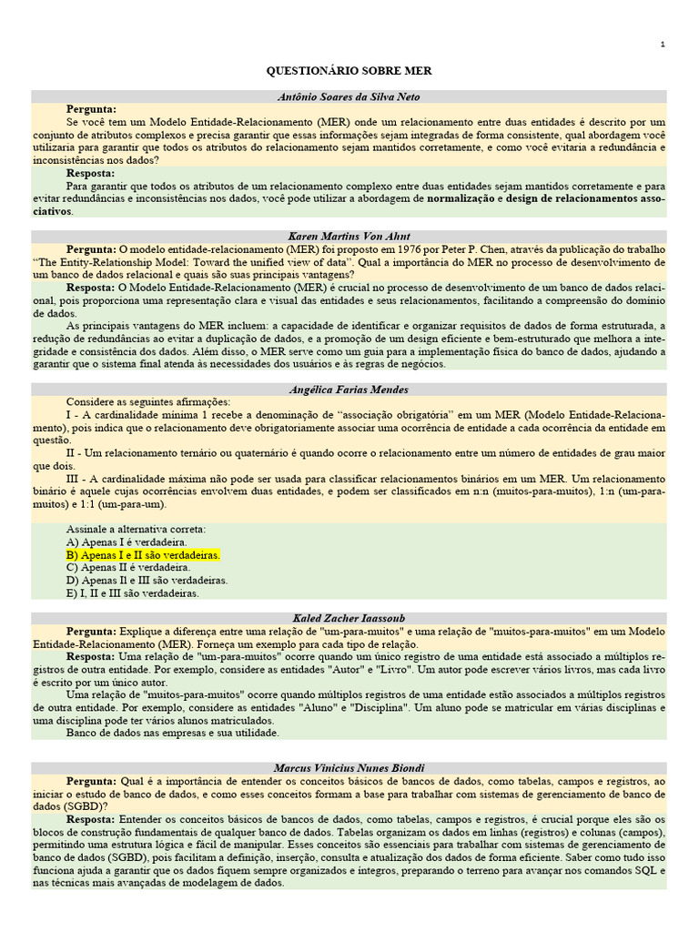 Questionário Sobre Mer | PDF