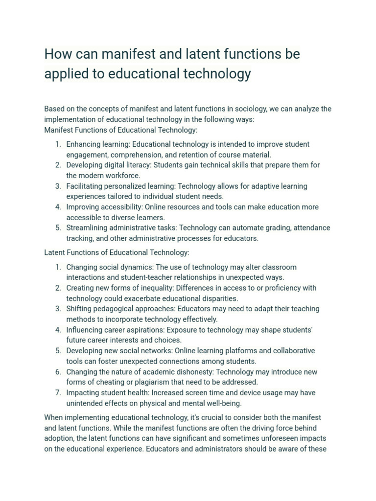 How Can Manifest and Latent Functions Be Applied To Educational ...