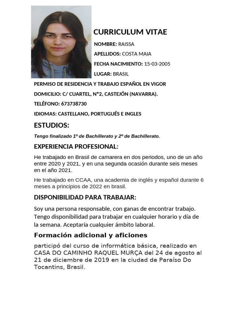 Curriculum Vitae Raissa | PDF