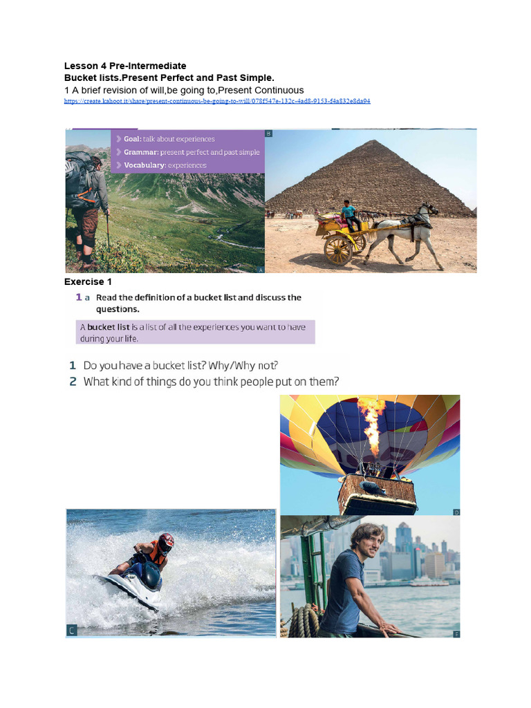Bucket lists.Present Perfect and Past Simple. (2) | PDF