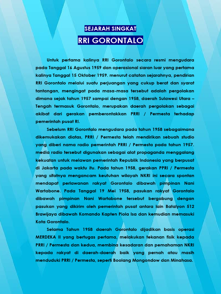 Sejarah Rri Gorontalo | PDF
