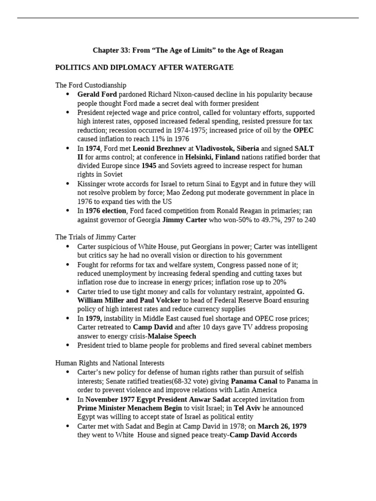 Chapter 33 From The Age of Limits To The Age of Reagan | PDF