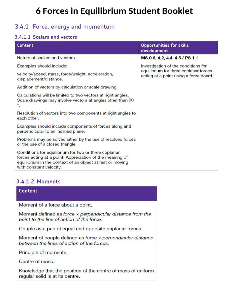06 Forces in Equ Student Booklet | PDF