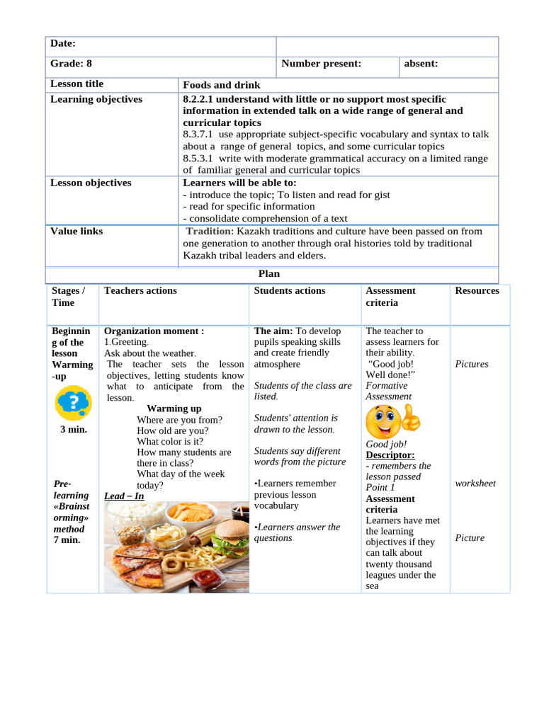 Lesson 2 Food and Drink | PDF | Reading Comprehension | Linguistics