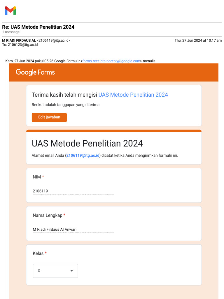 Gmail - Re - UAS Metode Penelitian 2024 | PDF