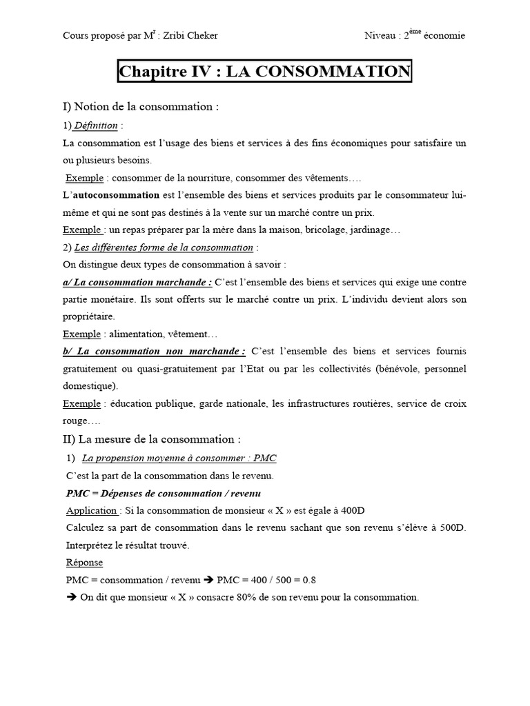 Chapitre IV (La Consommation) | PDF