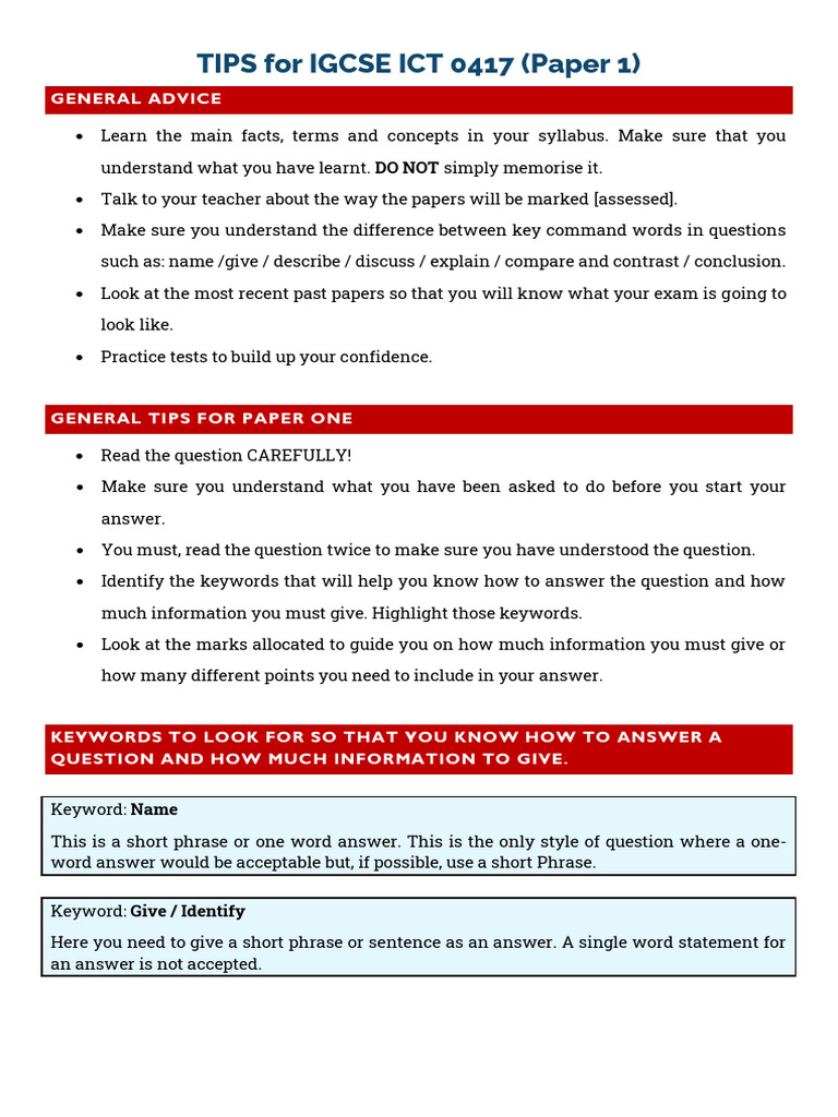 Guide For Paper 1 | PDF