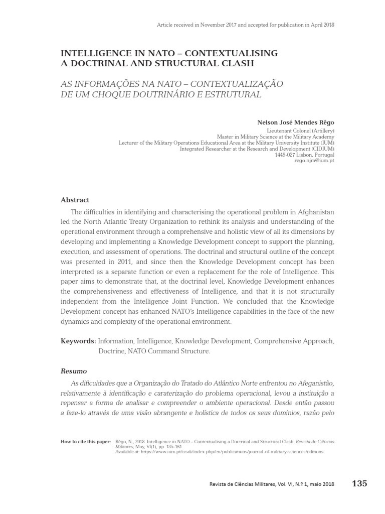 Intelligence in NATO ... (Ing) - Nelson Rego | PDF