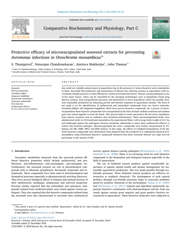 2019 - Protective Efficacy of Microencapsulated Seaweed Extracts For ...