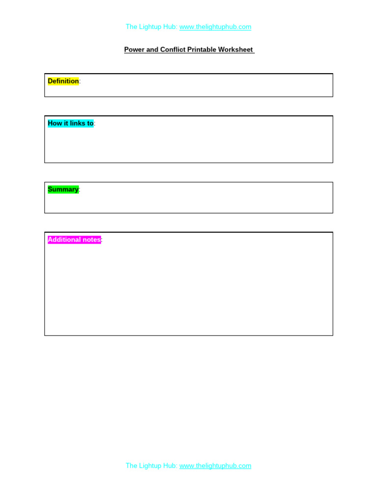 Power and Conflict Printable Worksheet | PDF