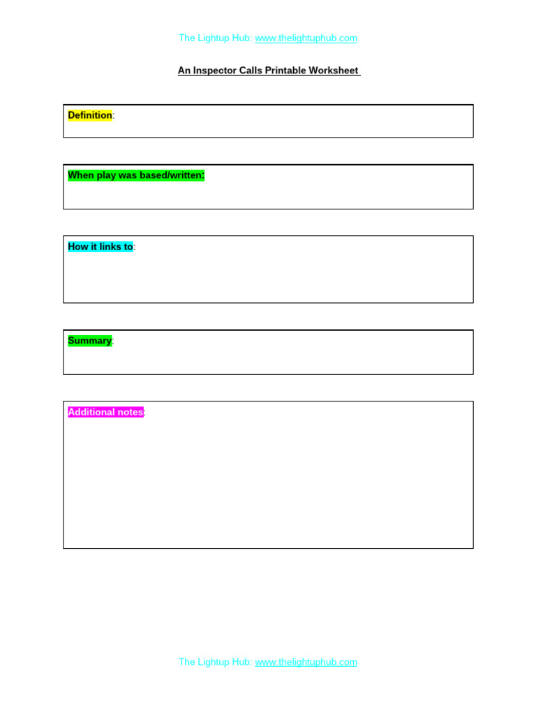 An Inspector Calls Printable Worksheet | PDF